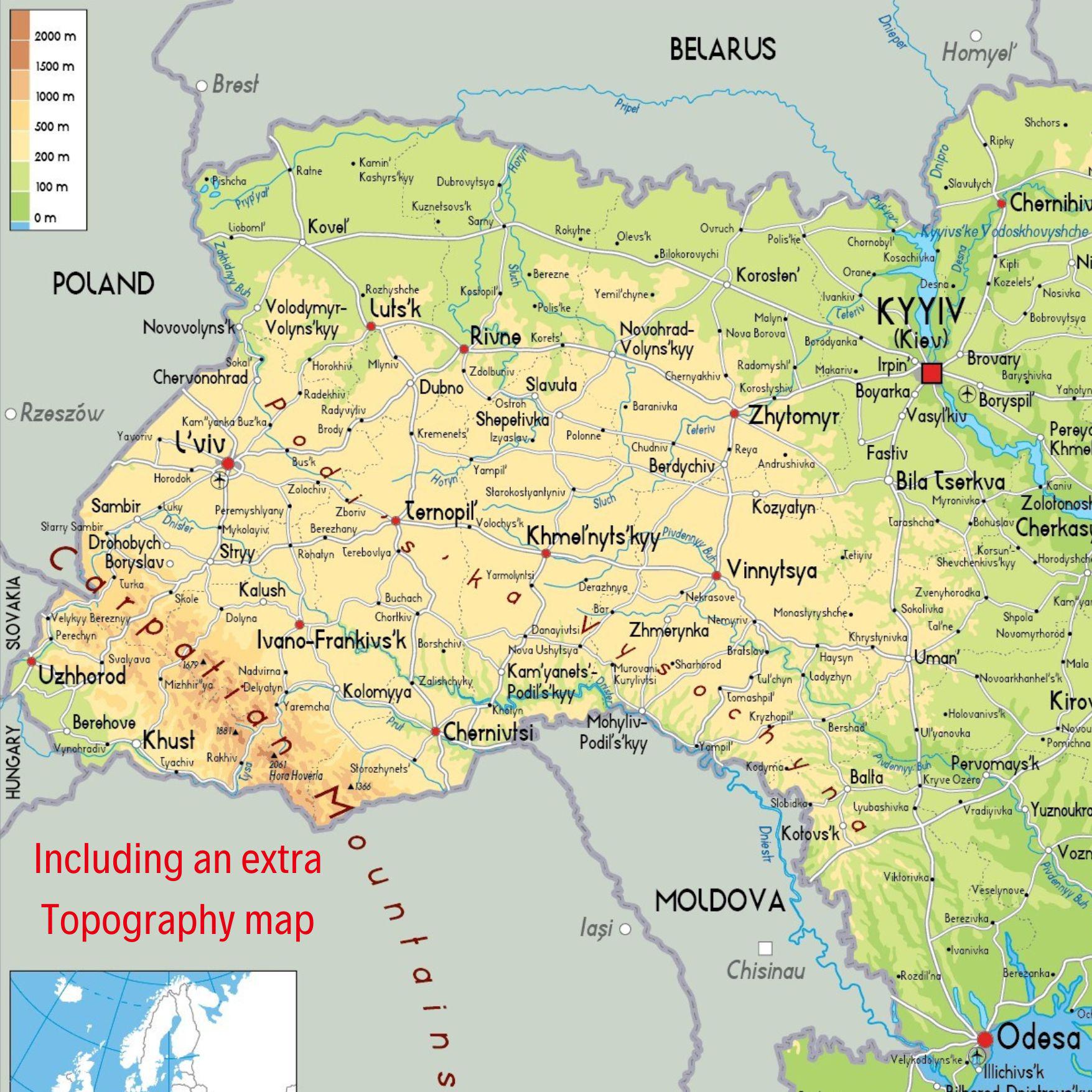 Ukraine Political Map Digital Download Printable + Roads ...