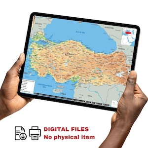 Printable TURKEY Political Map and 2 Bonus Topography & Roads - Etsy