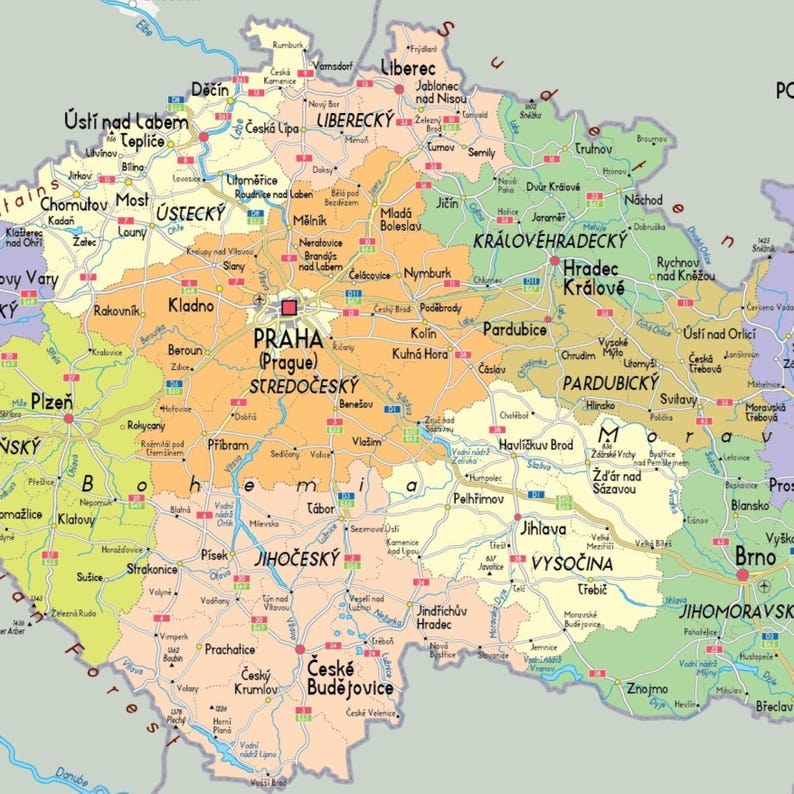 Czech Republic (czechia) Map Set Printable Political, Topography ...