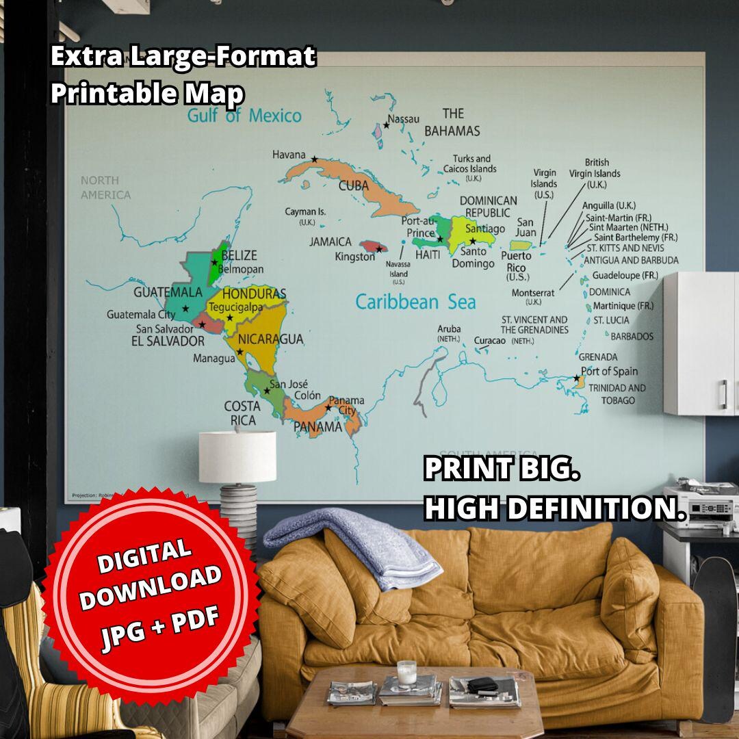 Oversized Central America & the Caribbean Map, Ultra-high-resolution ...