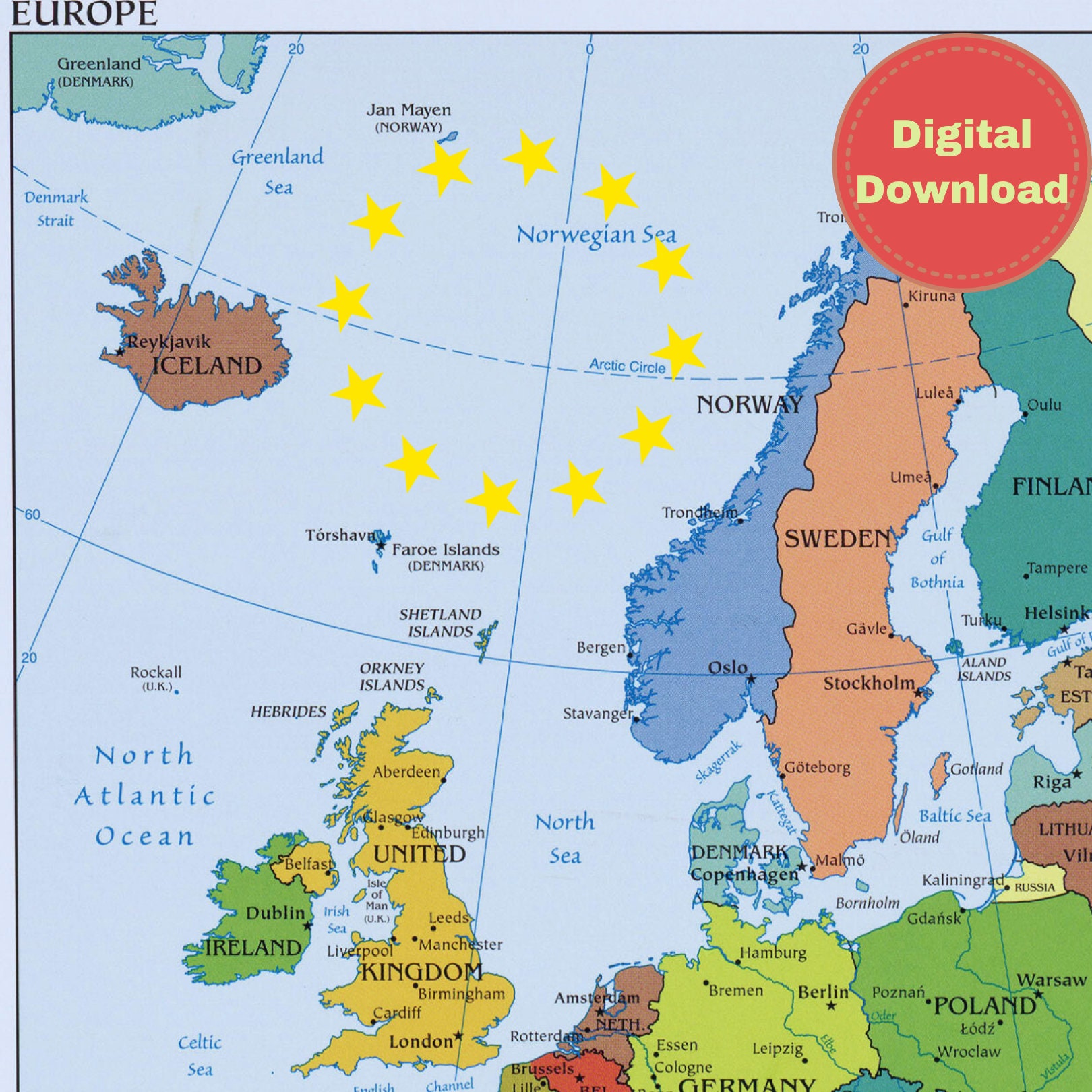 Printable Political Map of Europe, Mapping Countries of Europe, Lively ...