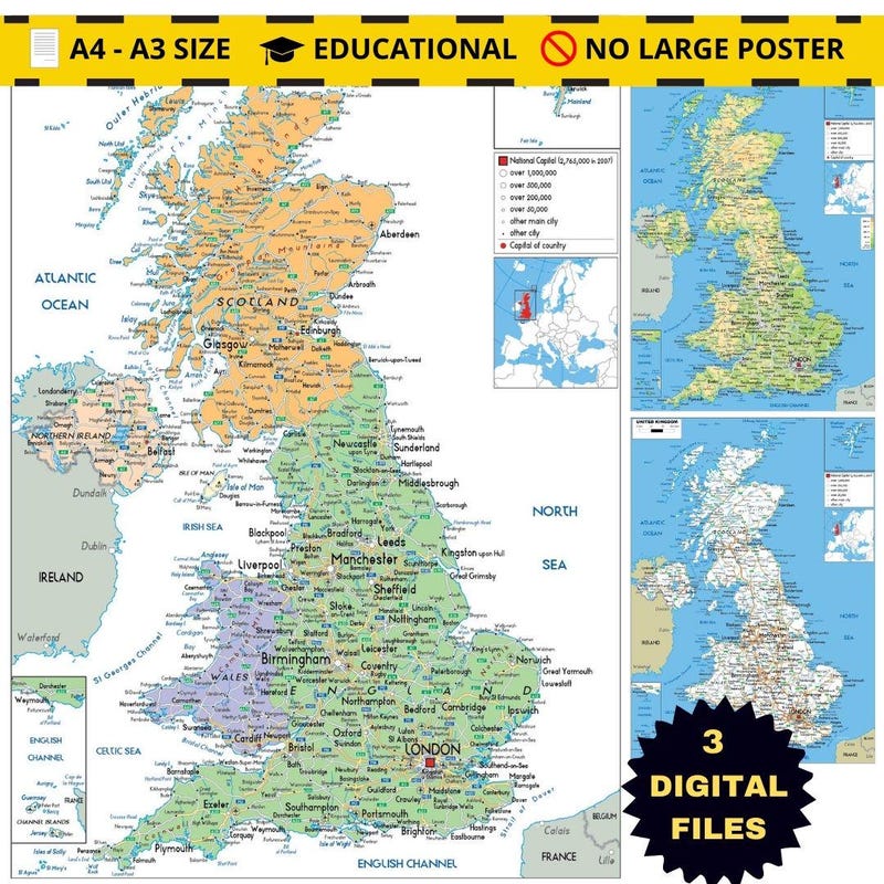 Large Wall Map Uk - Etsy UK