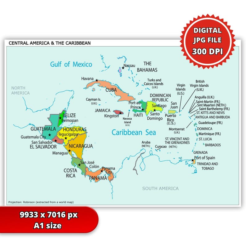 Central America & the Caribbean Political Map – PDF and JPG High ...
