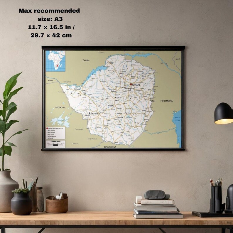 Zimbabwe Map Set: Political, Physical & Road Network (printable Digital ...