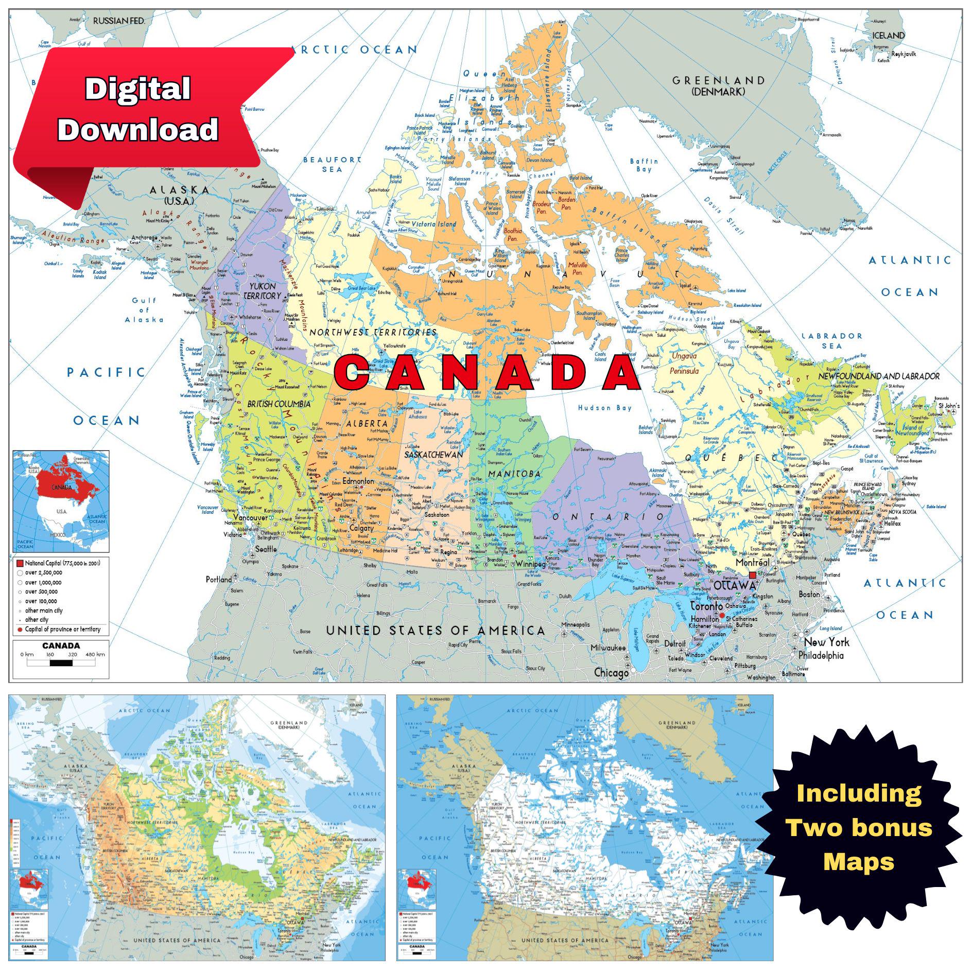 Printable NORTH AMERICA Map Set A3 Digital Download USA, Canada ...