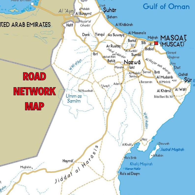 Oman Map Pack Printable – Political, Physical & Road Network - Etsy Canada
