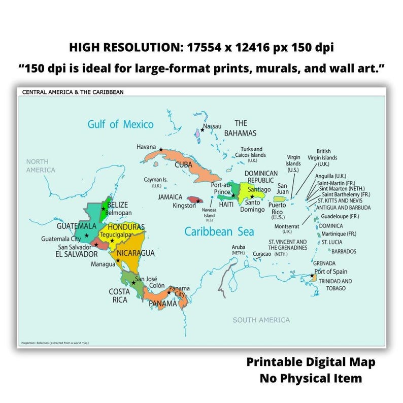 Oversized Central America & the Caribbean Map, Ultra-high-resolution ...