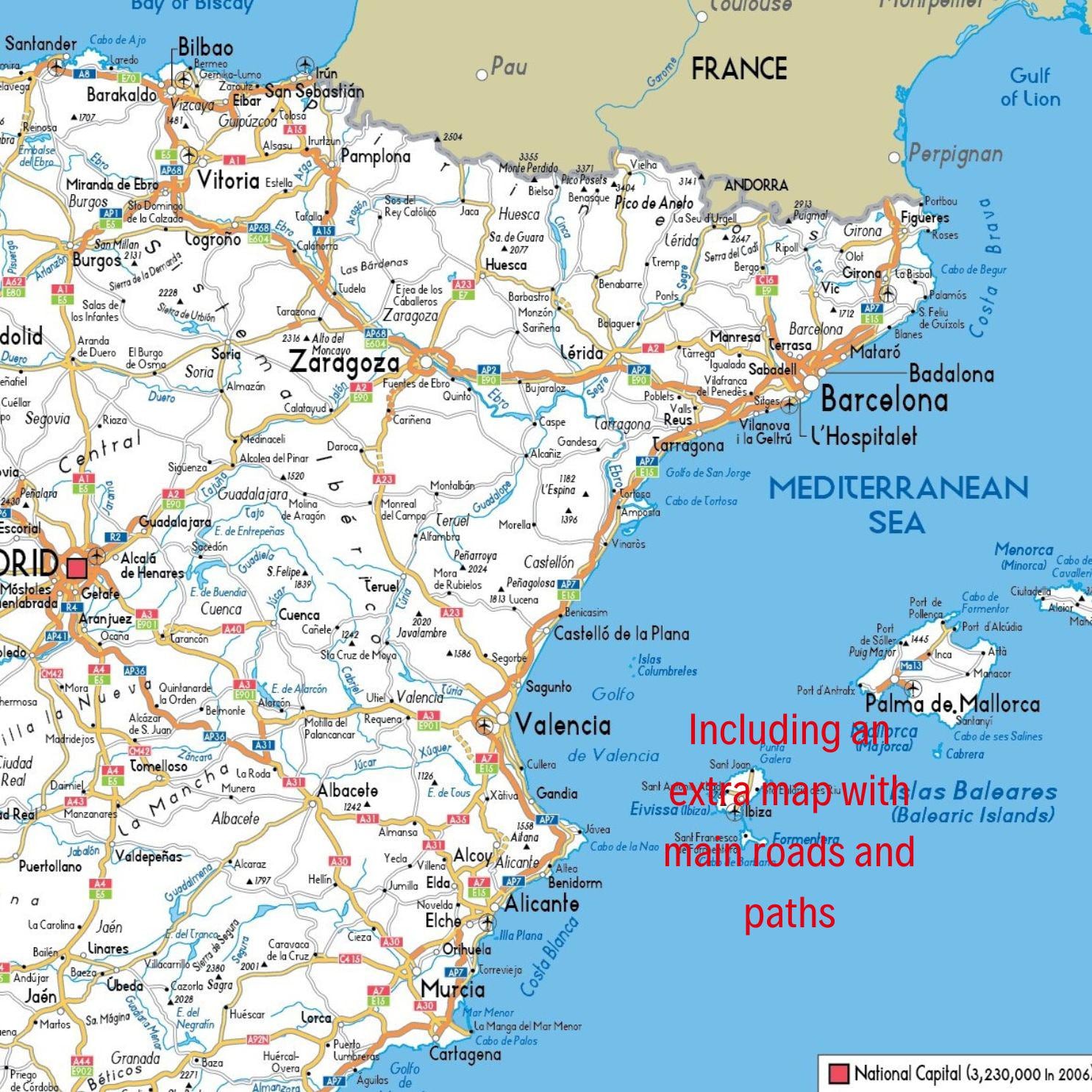 SPAIN Detailed Political Map + 2 Bonus: Topography and Road Network ...