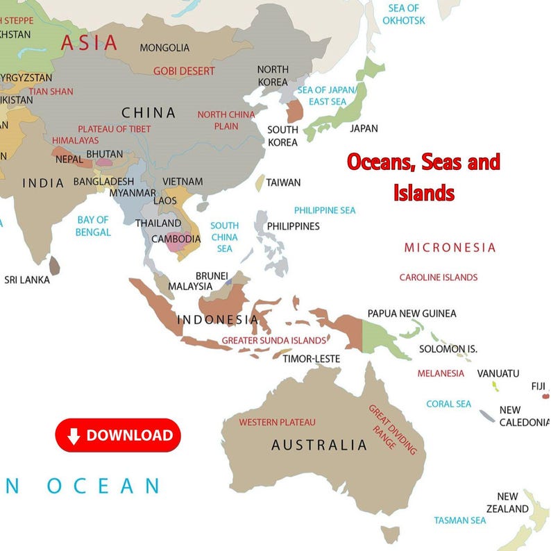 Printable World Political Map Digital Download Poster of Countries ...