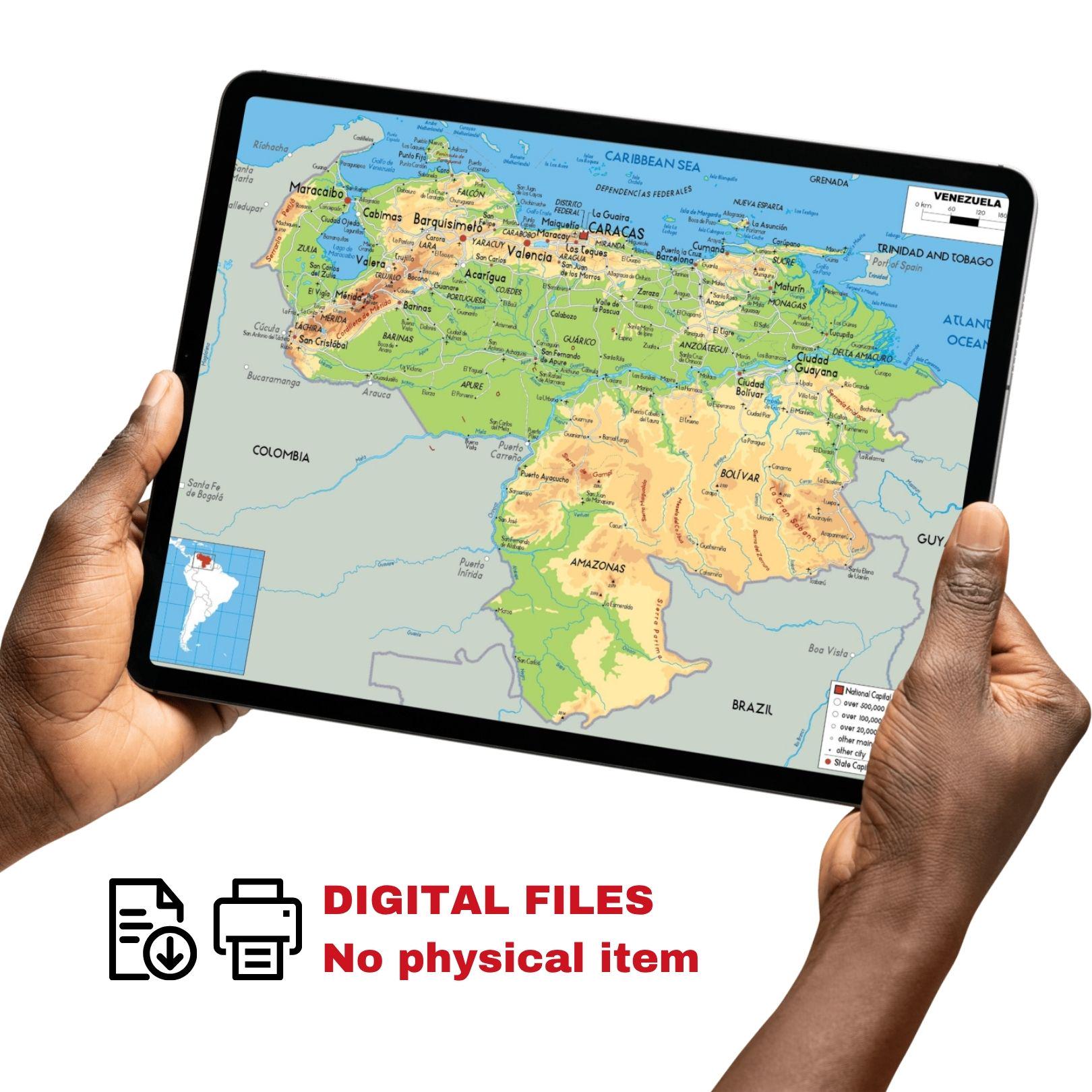Venezuela Map Set: Political, Physical & Road Network (printable ...