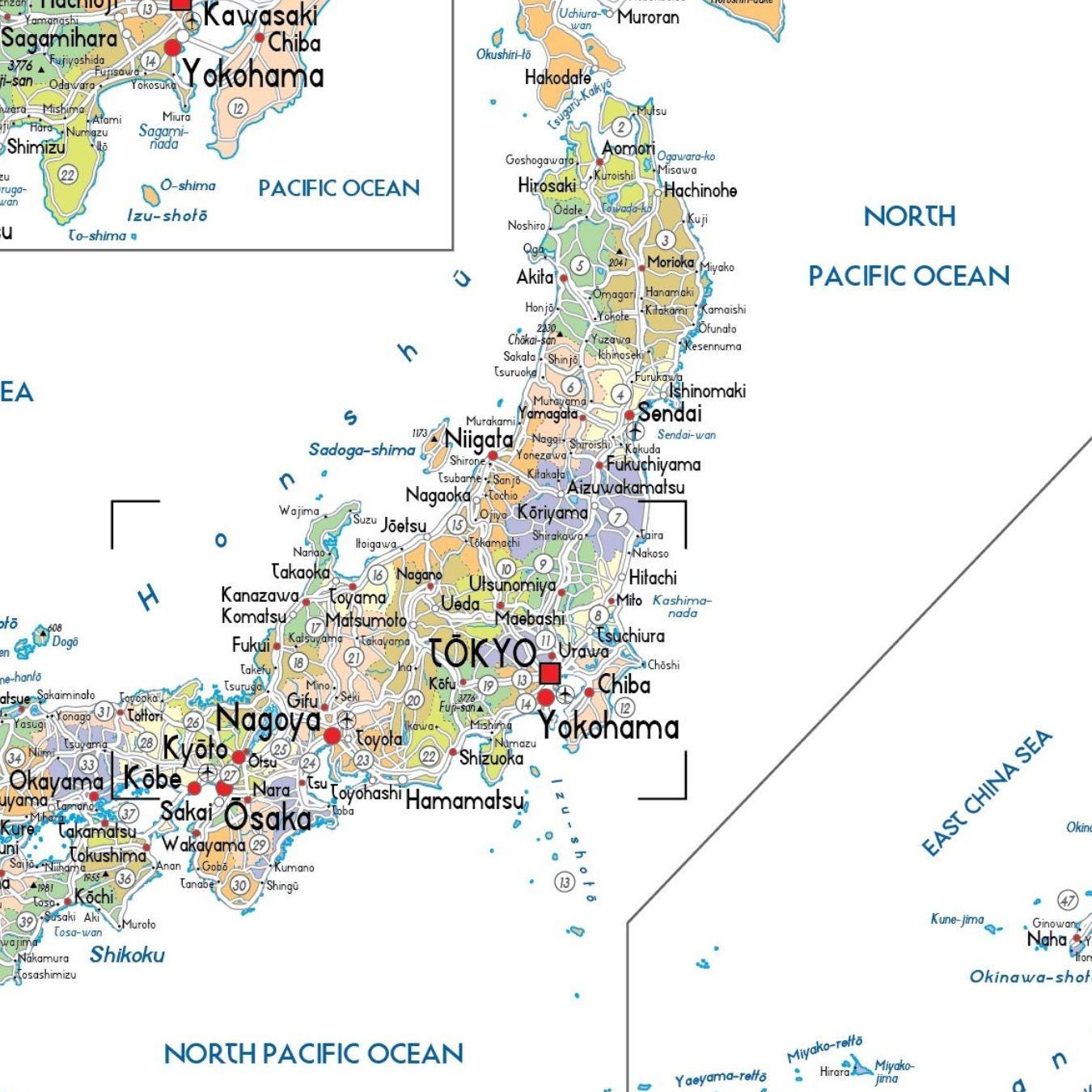 Colorful JAPAN Political Map Printable DIGITAL Download With ...