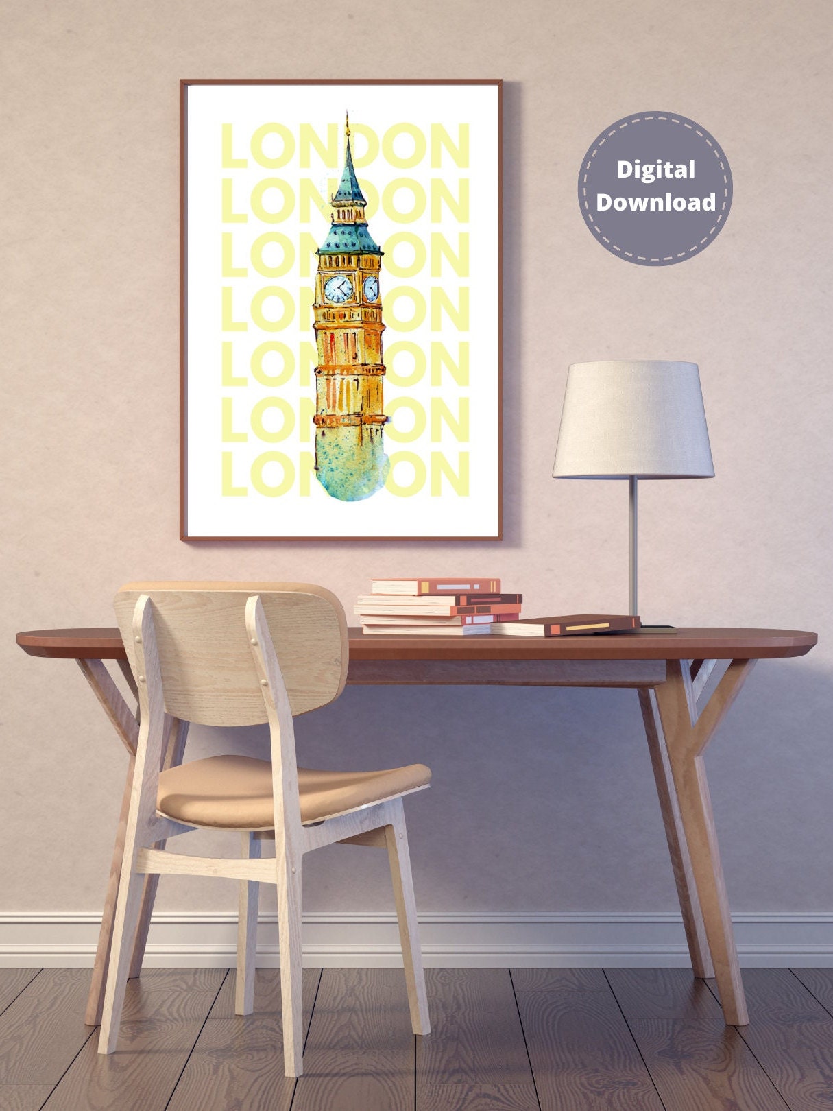 London iconic poster, Big Ben Printable wall decor, England simbol ...