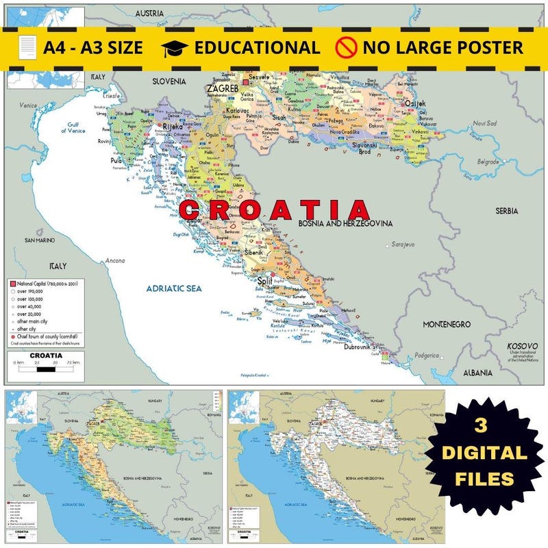 Poster Map of Croatia - Etsy