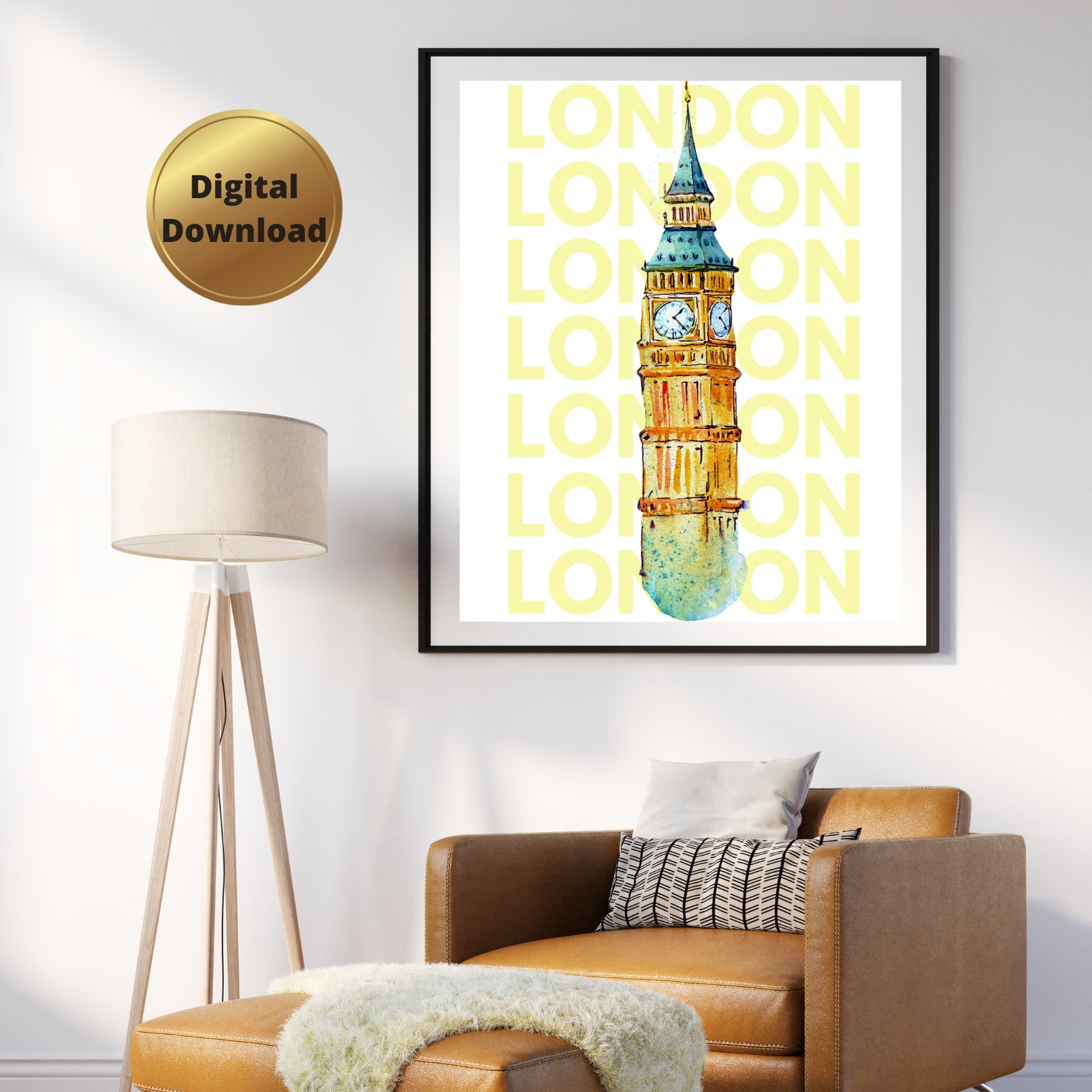 London iconic poster, Big Ben Printable wall decor, England simbol ...