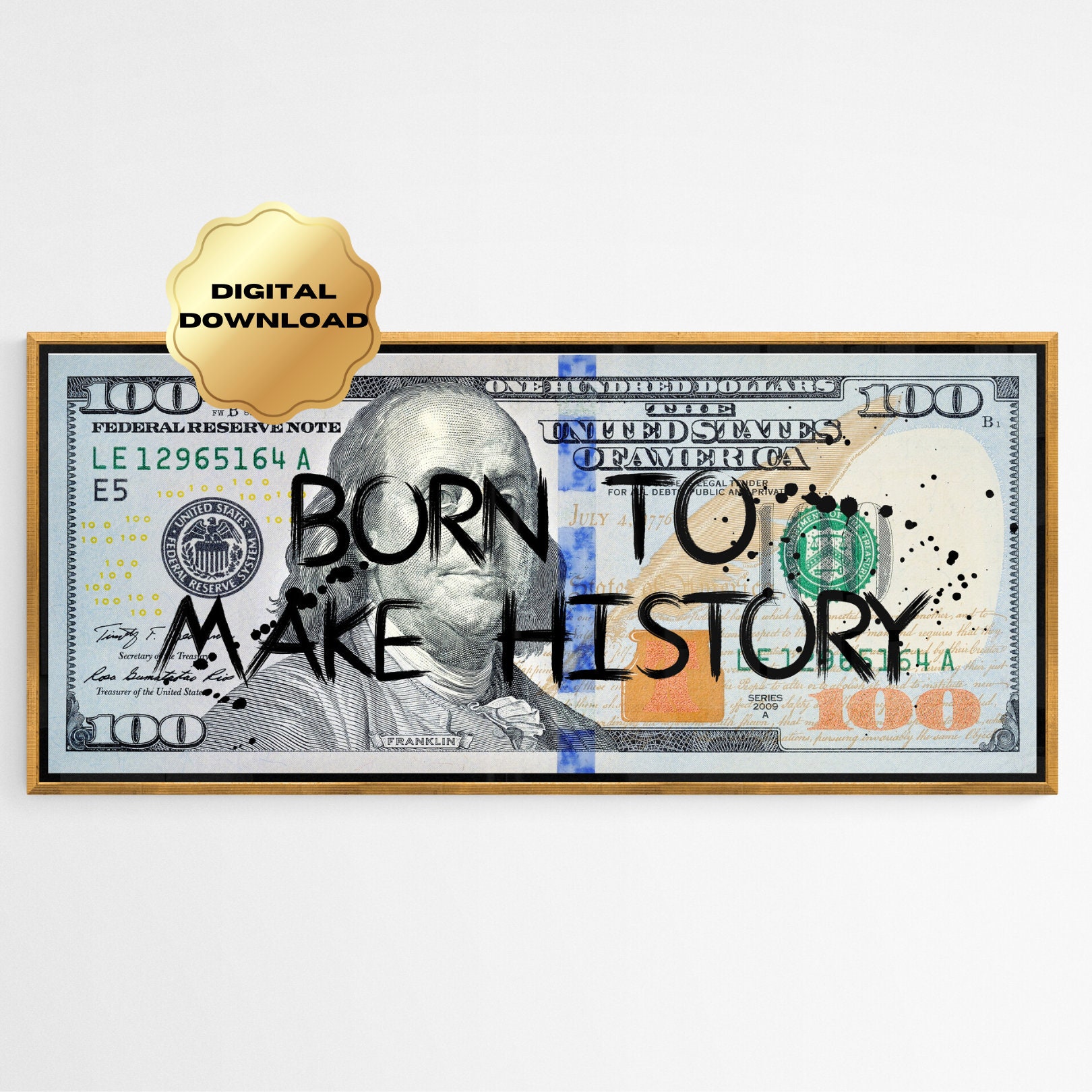 100 Dollar Bill Poster, Inspirational Money Quote, High Resolution ...