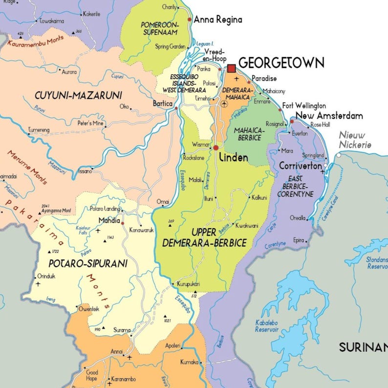 Guyana Digital Maps – Political, Physical & Road (printable) - Etsy