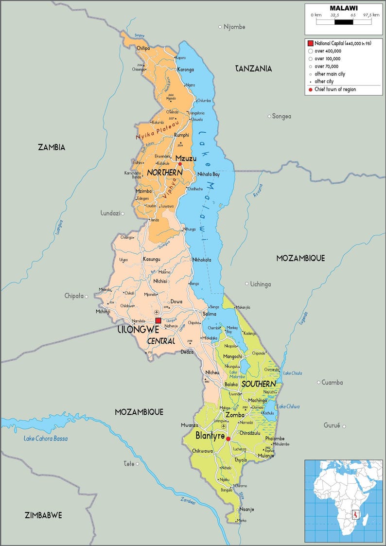 Malawi Map Set: Political, Physical & Road (A3 Digital Download) - Etsy
