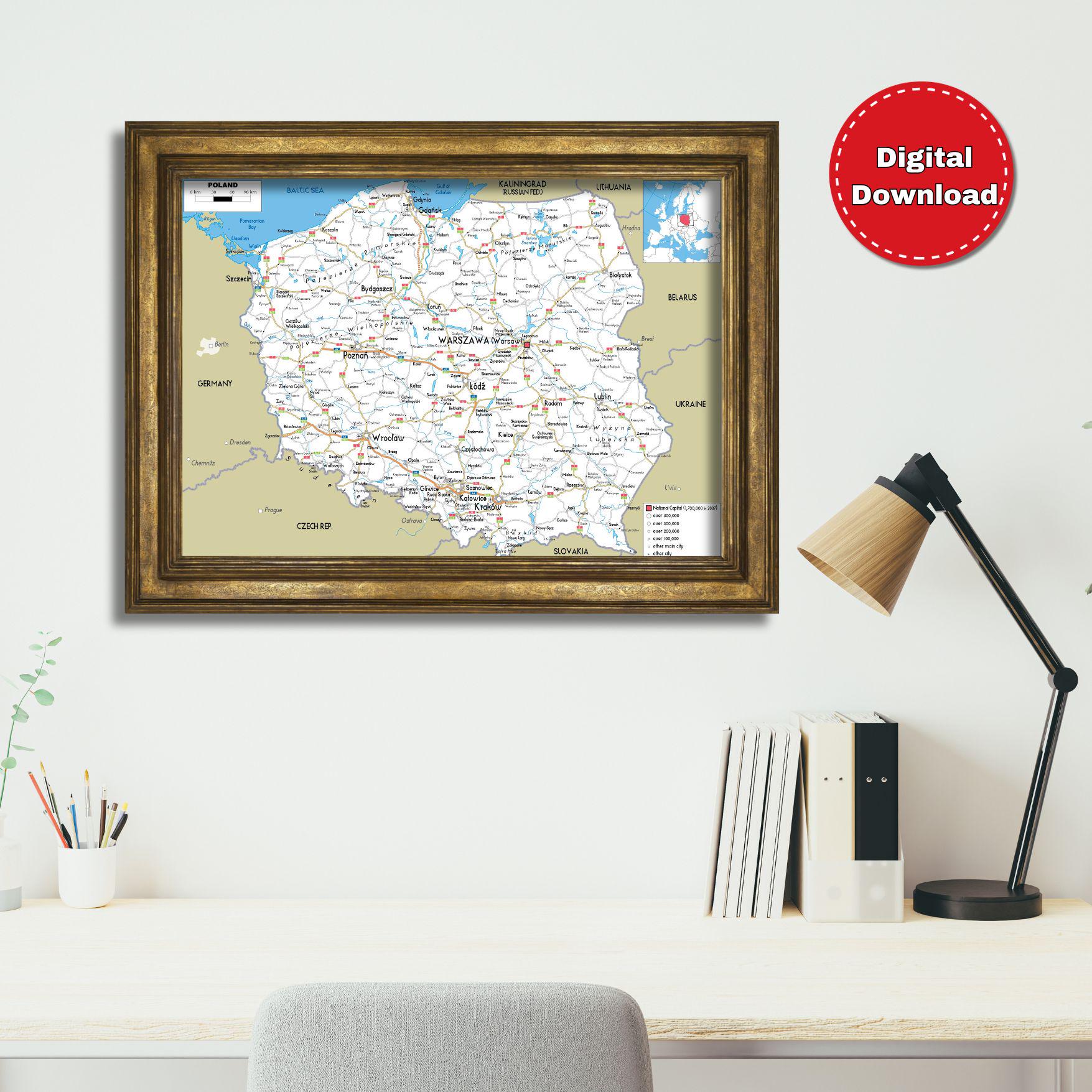 Printable Poland Map Set Political, Topographic & Roads - Etsy