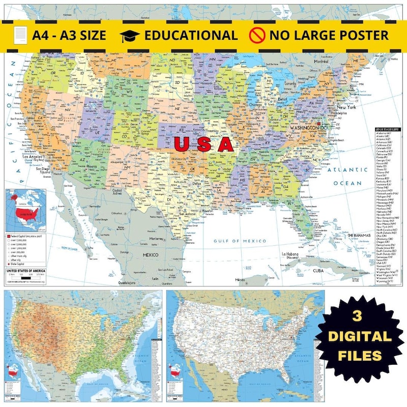 Usa Map Poster - Etsy