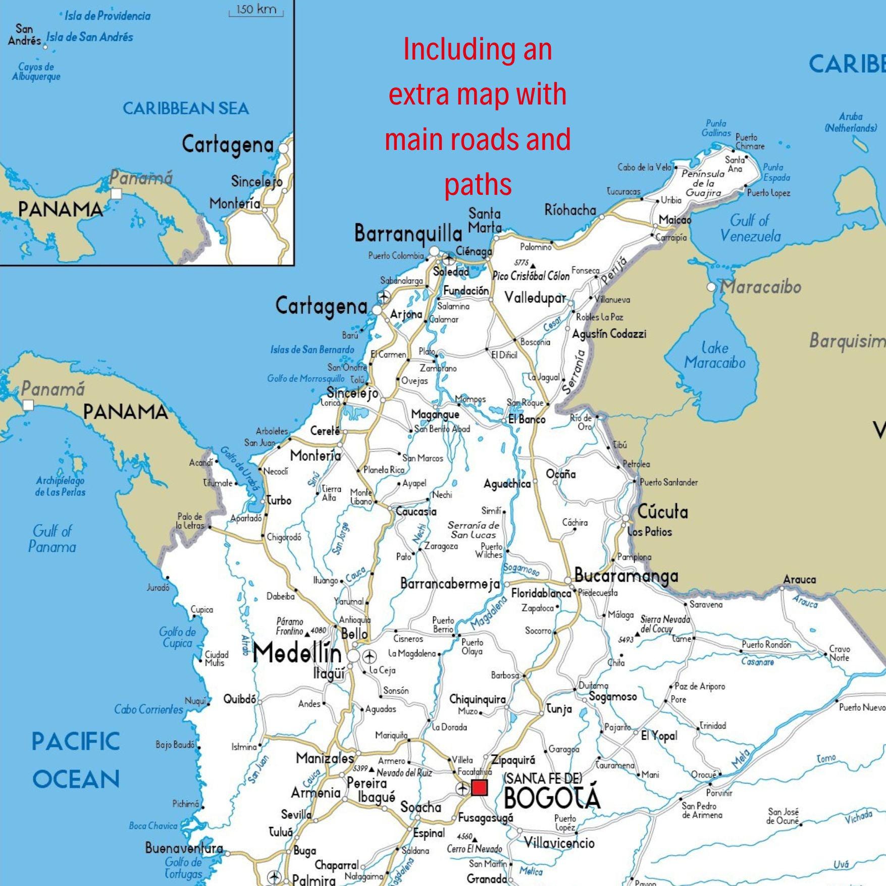 Colombia Political Map + Topography & Roads Bonus - Etsy Australia