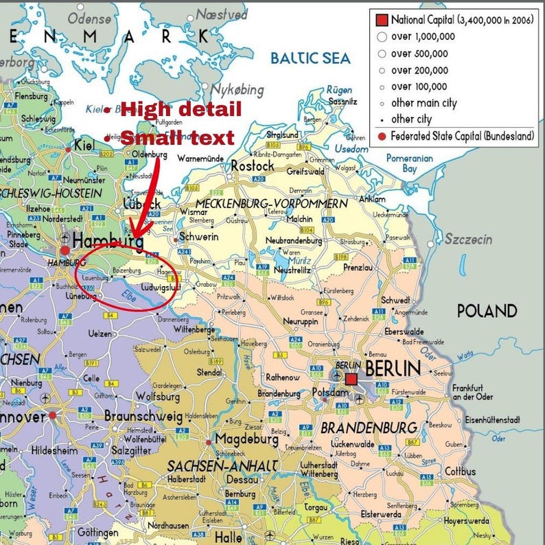Germany Printable Political Map Detailed DIGITAL Mapping With Cities ...