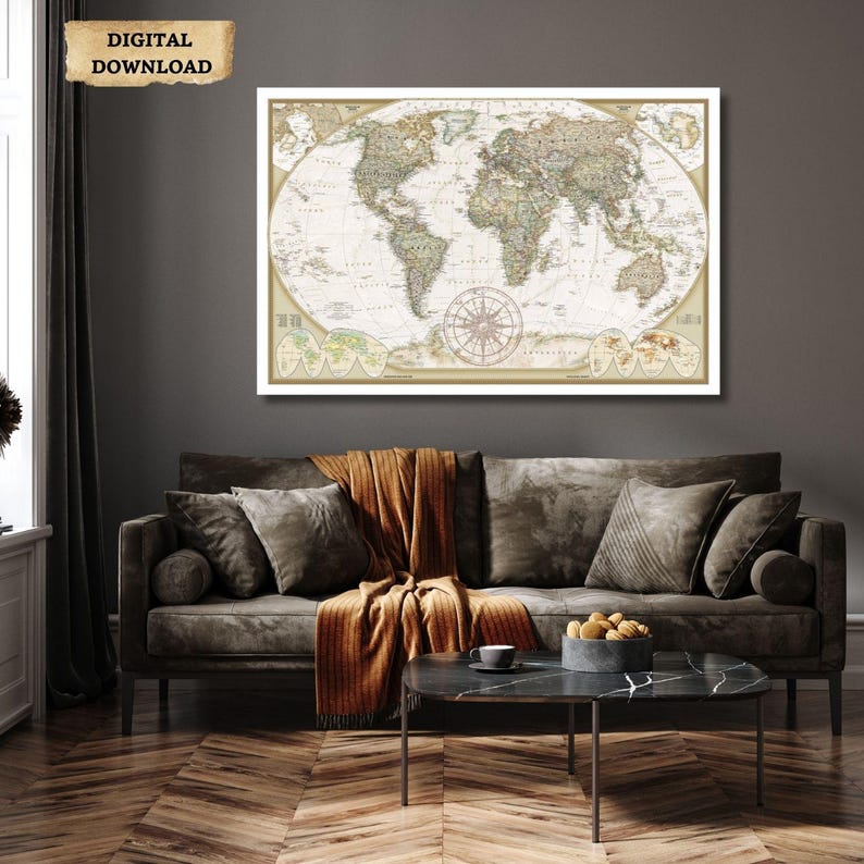 Printable Vintage World Map Antique Style, Very Detailed Map of the ...