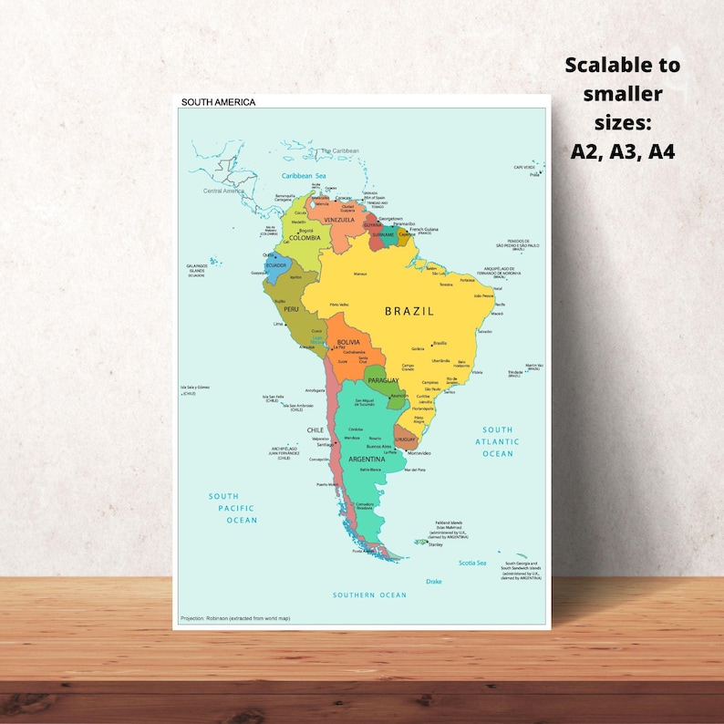 South America Printable Map, 300 DPI High Resolution Geography Poster ...