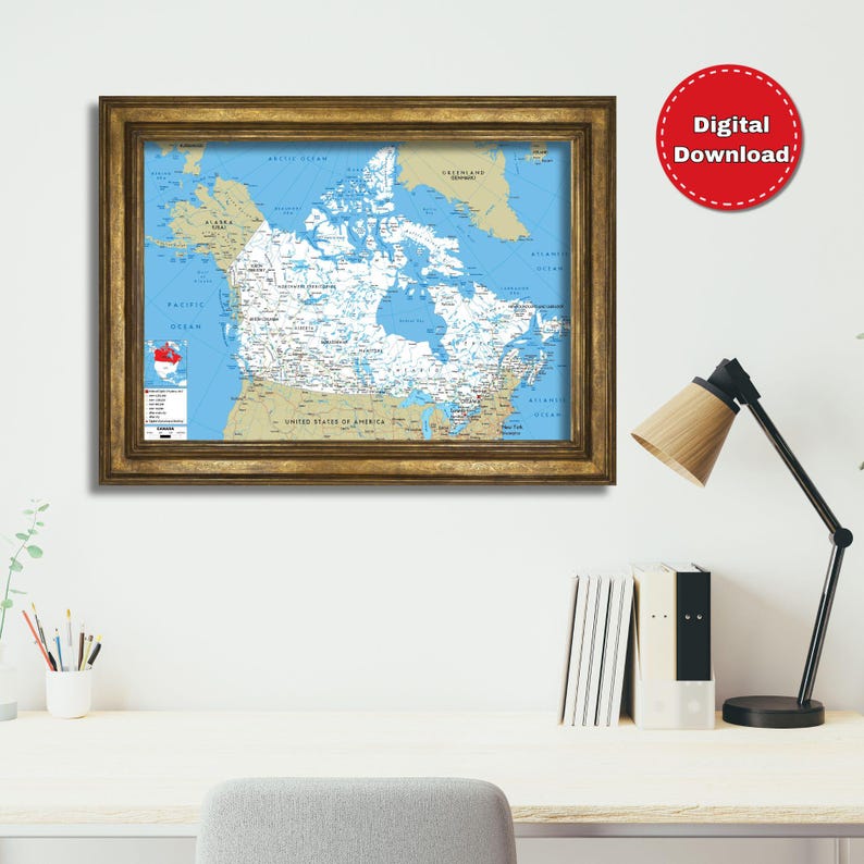 Detailed CANADA Political Map Printable Poster Set of 3 Topography ...