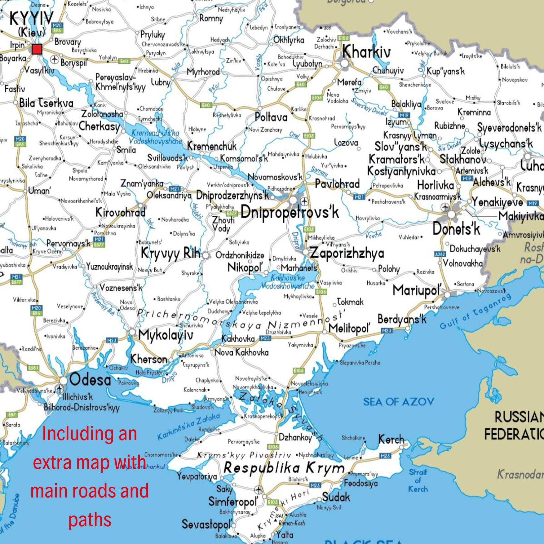 Ukraine Political Map Digital Download Printable + Roads ...
