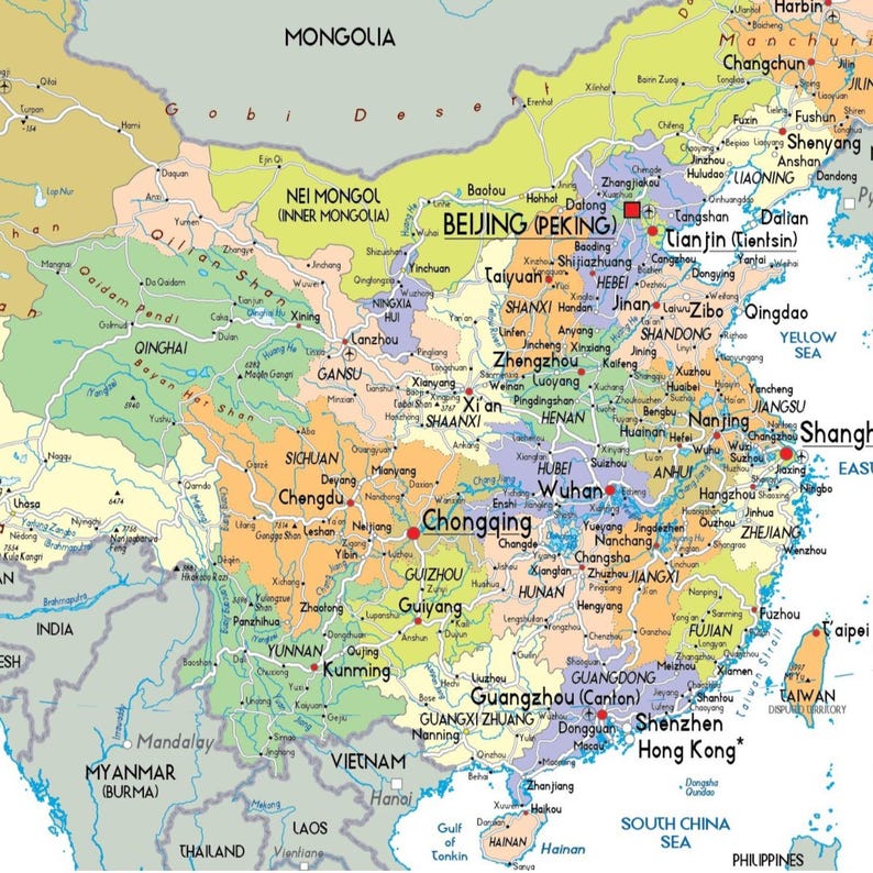 China Political Map Digital Download Printable Administrative, Road ...