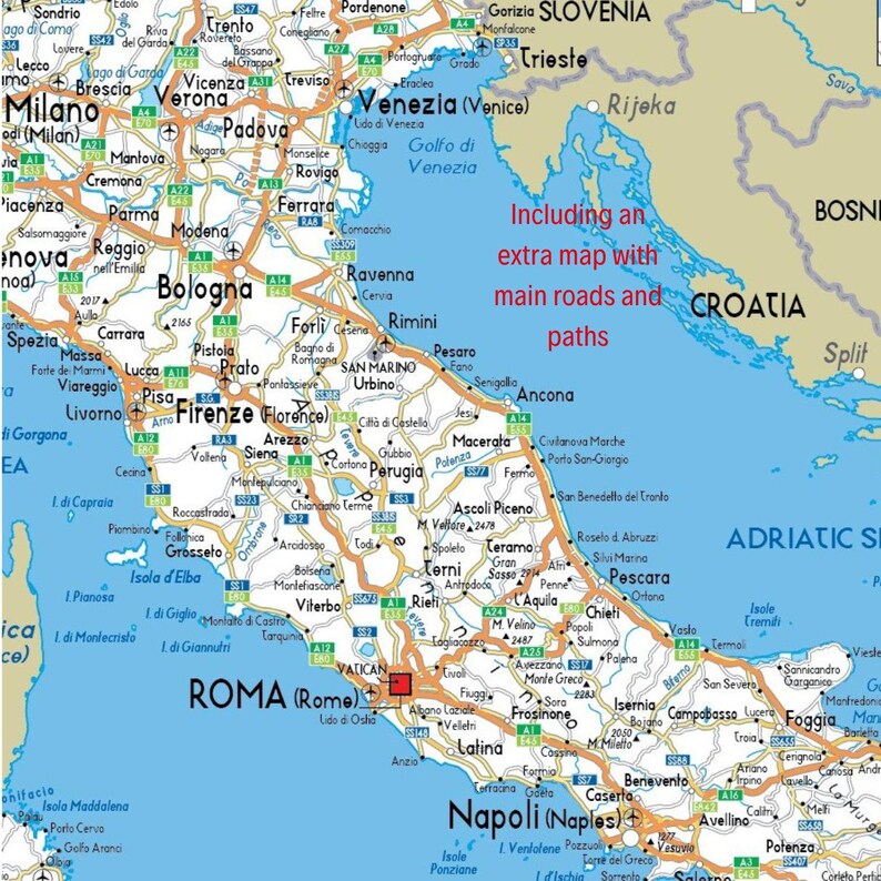 Italy Political DIGITAL Map Printable With Regions Cities Borders & 2 ...