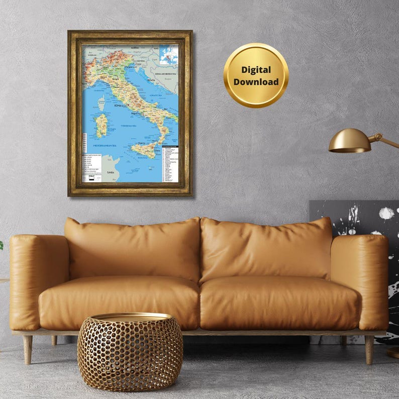 Italy Political DIGITAL Map Printable With Regions Cities Borders & 2 ...