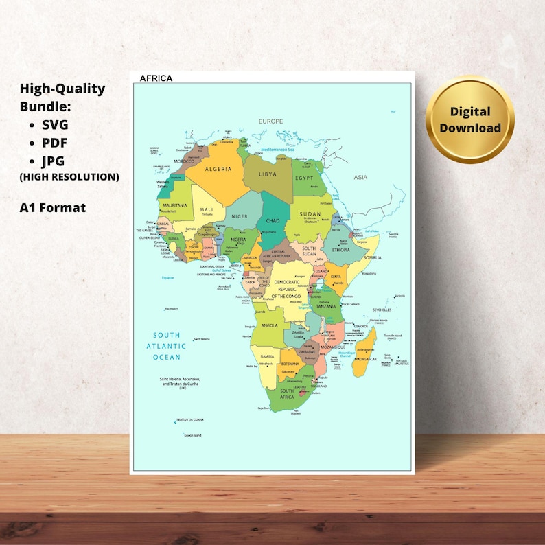Africa Political Map Pack: SVG + PDF + JPG High-resolution Printable - Etsy