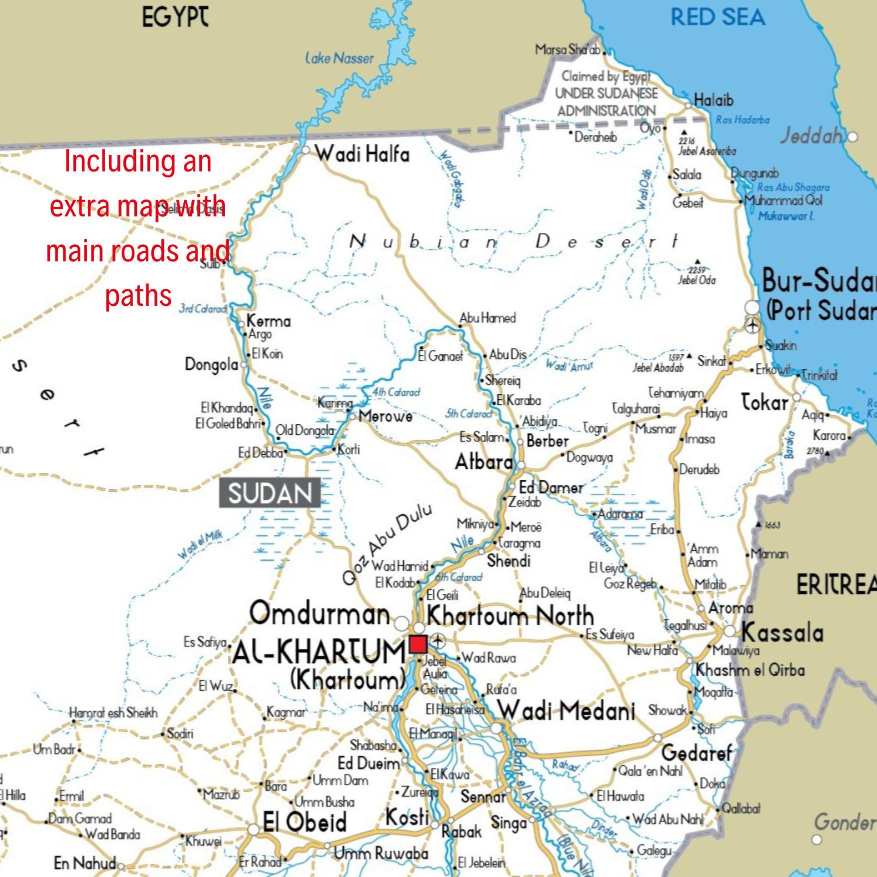 Sudan Map Set: Political, Physical & Road Network (printable Digital ...