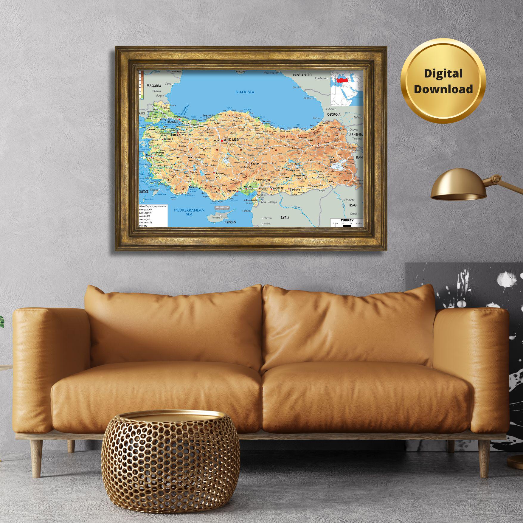Printable TURKEY Political Map and 2 Bonus Topography & Roads - Etsy