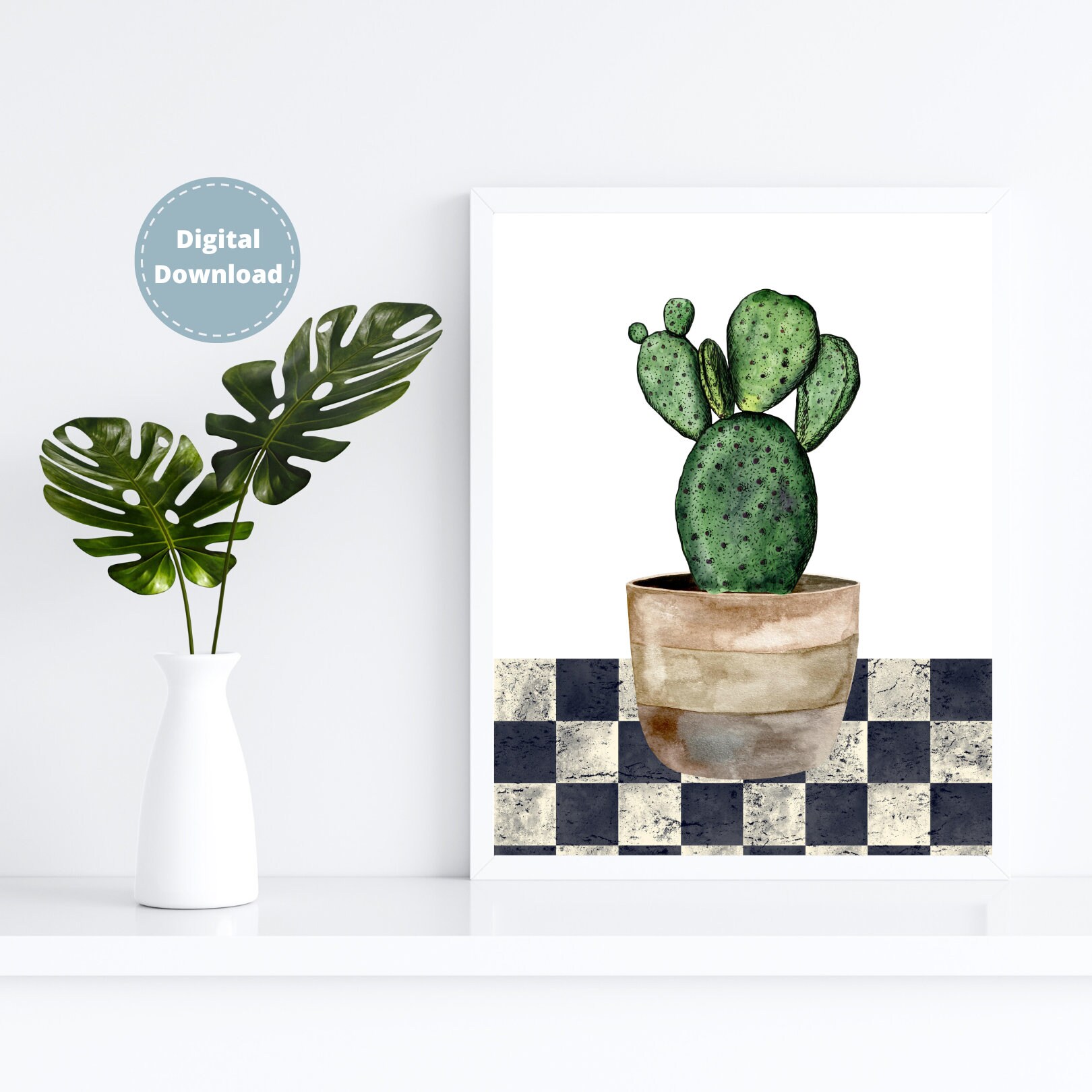 Prickly Pear Cactus Poster Nopal Pot Wall Decor Printable - Etsy