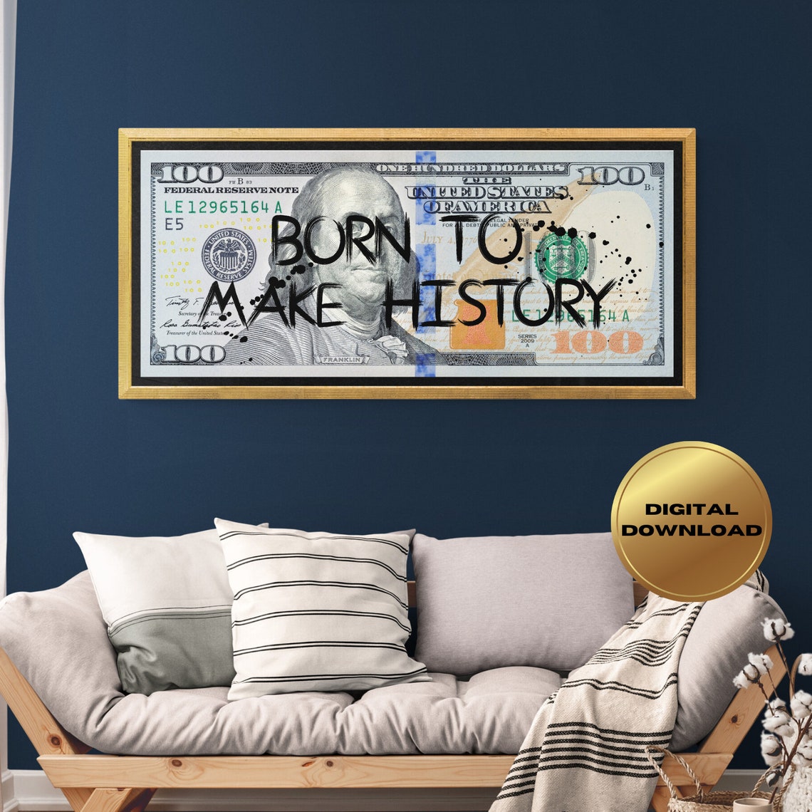 100 Dollar Bill Poster, Inspirational Money Quote, High Resolution ...