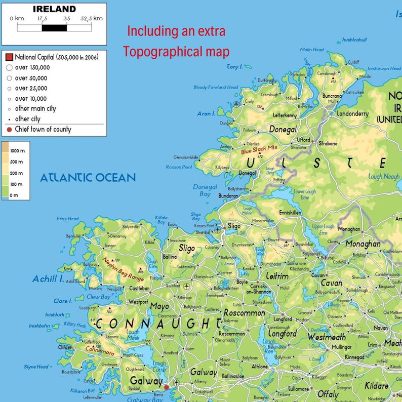 IRELAND Map Set: Political Topographical & Road Network (printable) - Etsy