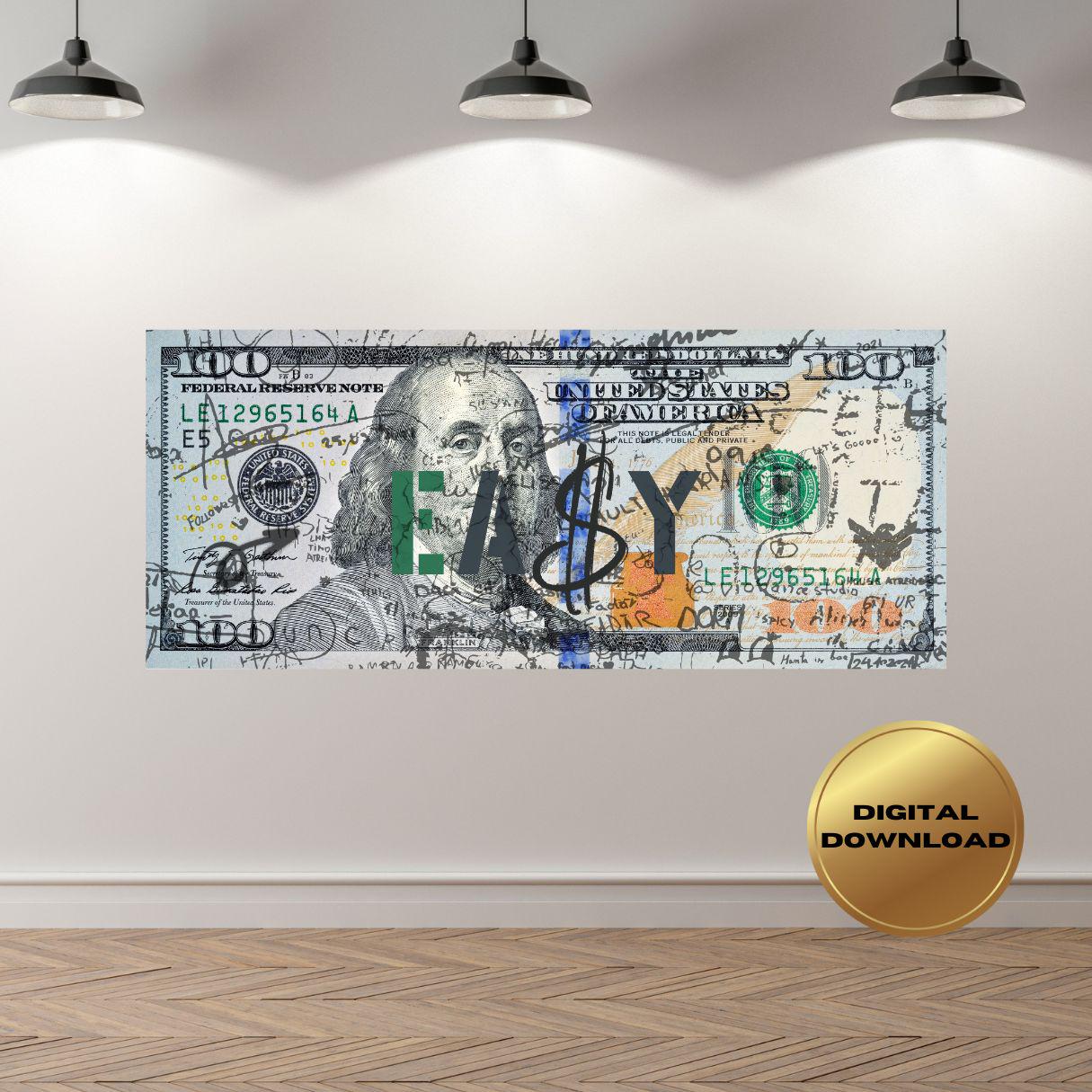 Printable Extra Large 100 Dollar Bill Pop Art Poster, Graffiti Street ...