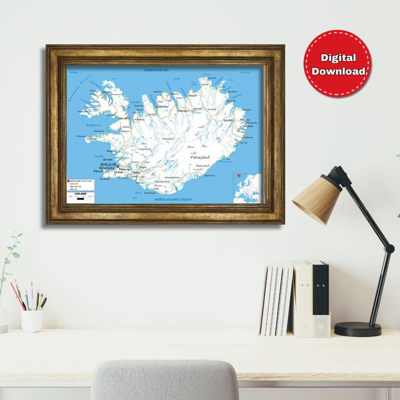 Iceland Political Map Printable + 2 Bonus Road & Topography Posters ...
