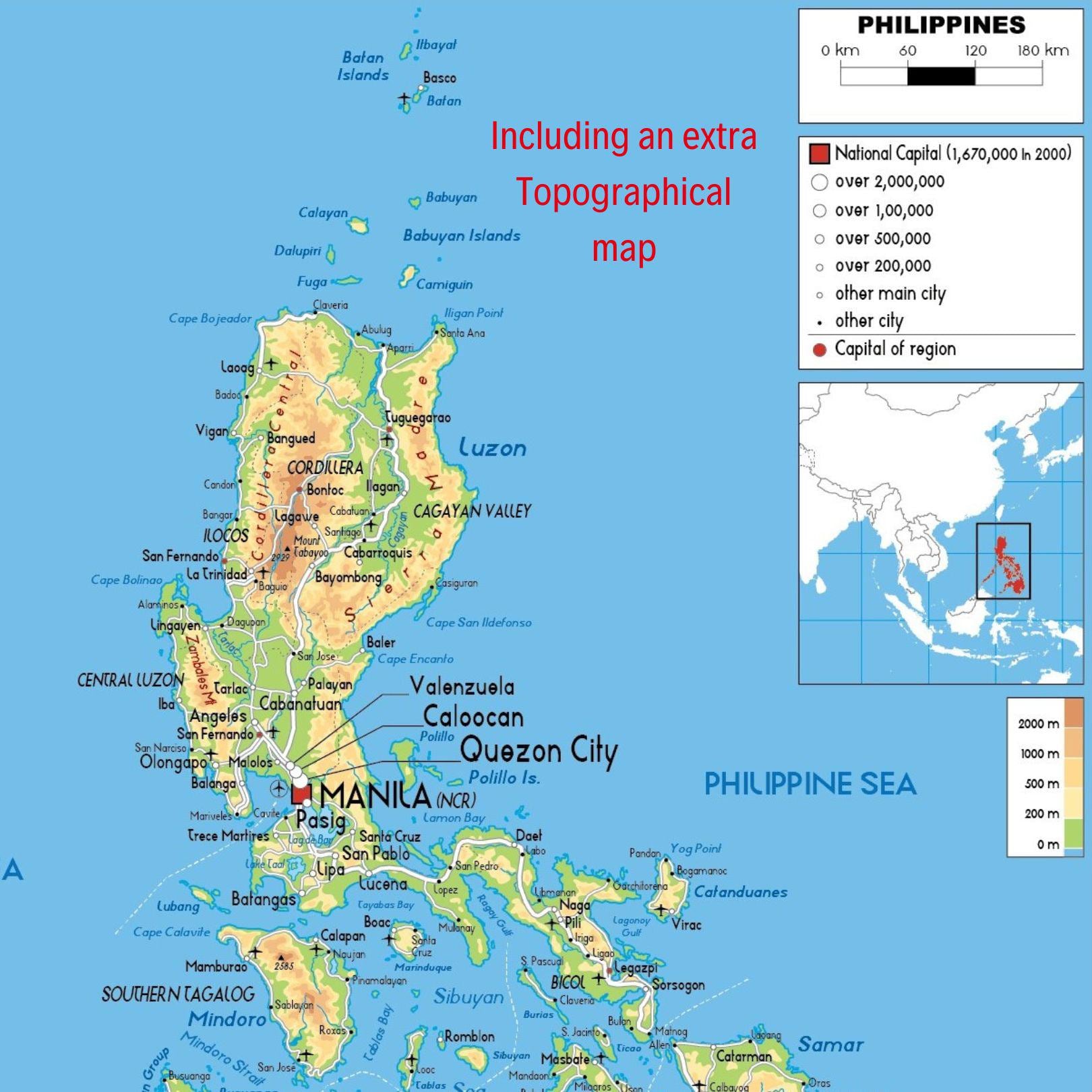 Map of Philippines Political, Topography & Roads - Etsy
