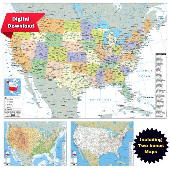 United States Political Map With Capitals Showing All USA Wall Map