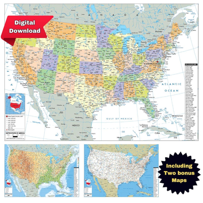 States Political Map - Etsy