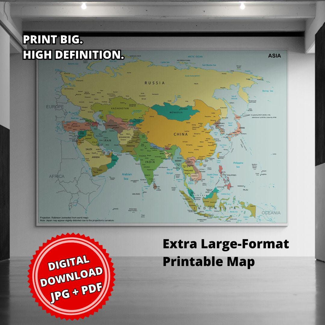 Asia Political Map – Oversized Ultra-high-resolution Printable - Etsy
