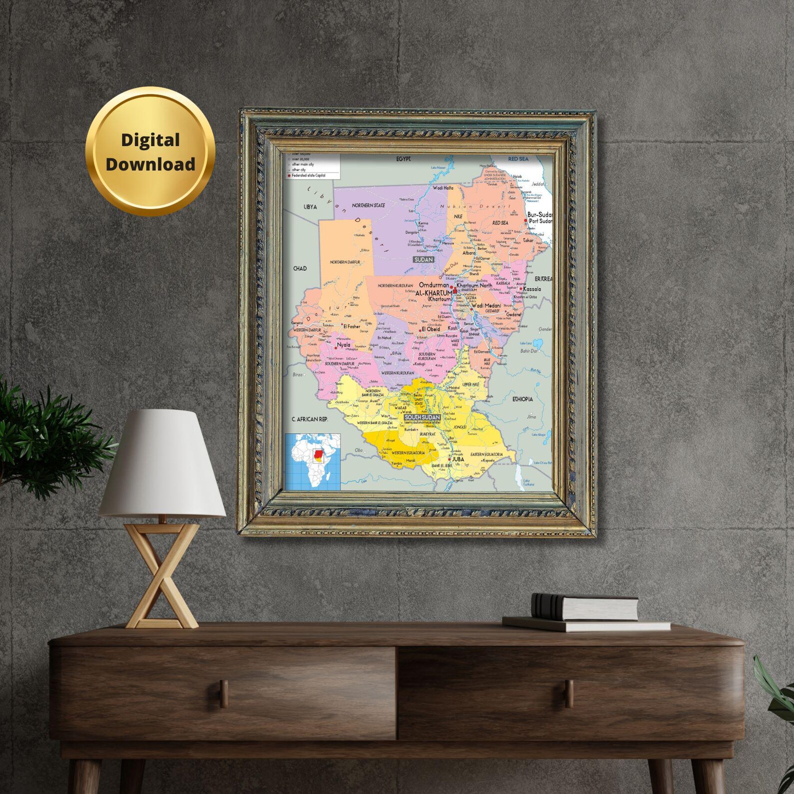 Sudan Map Set: Political, Physical & Road Network (printable Digital ...