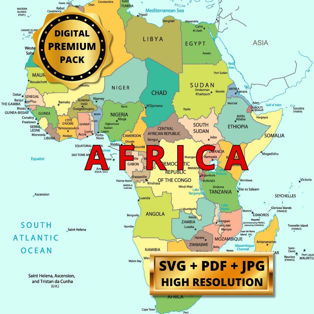 Africa Political Map Pack: SVG + PDF + JPG High-resolution Printable - Etsy