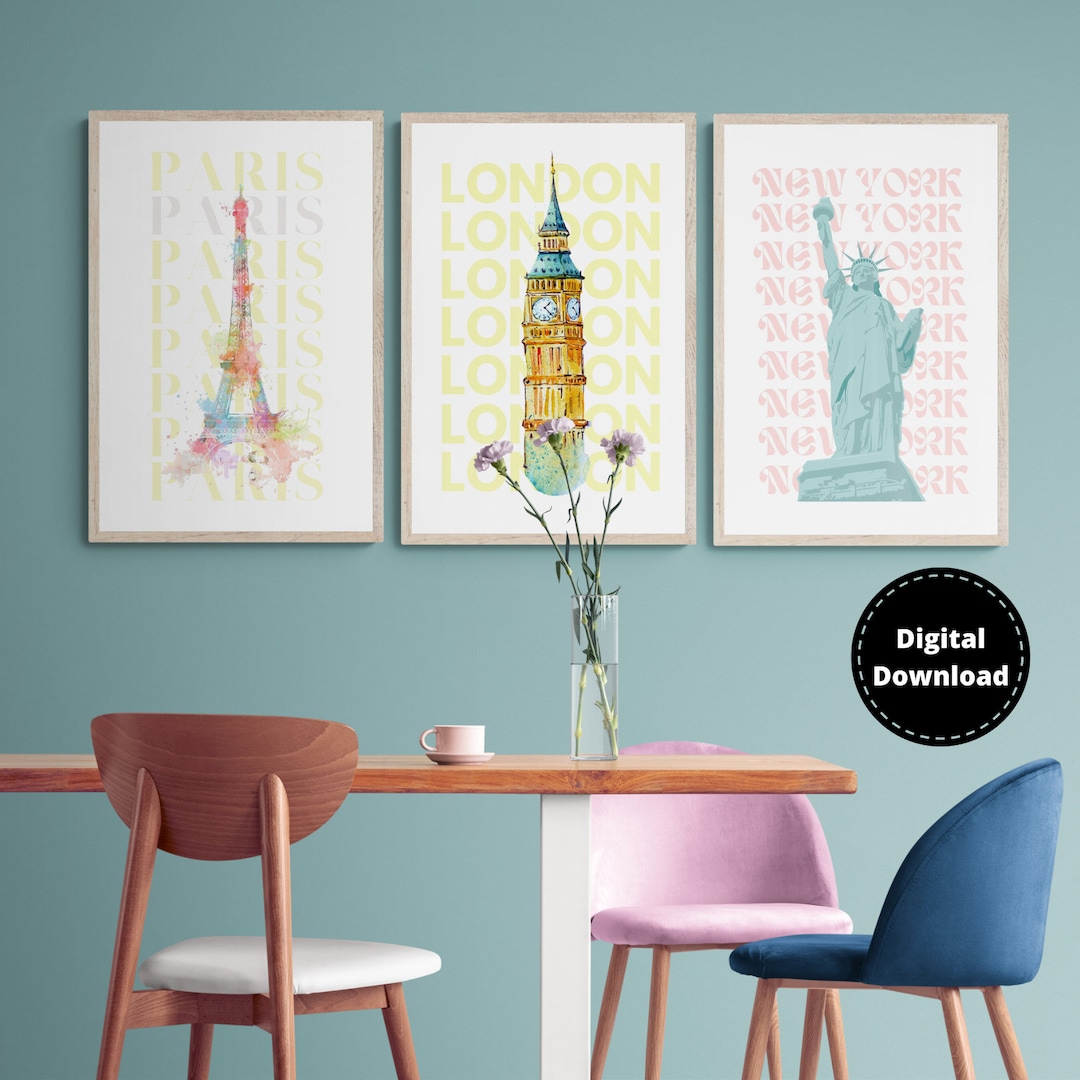 Travel Inspired Art Print Set 3 Piece Printable NYC PARIS - Etsy