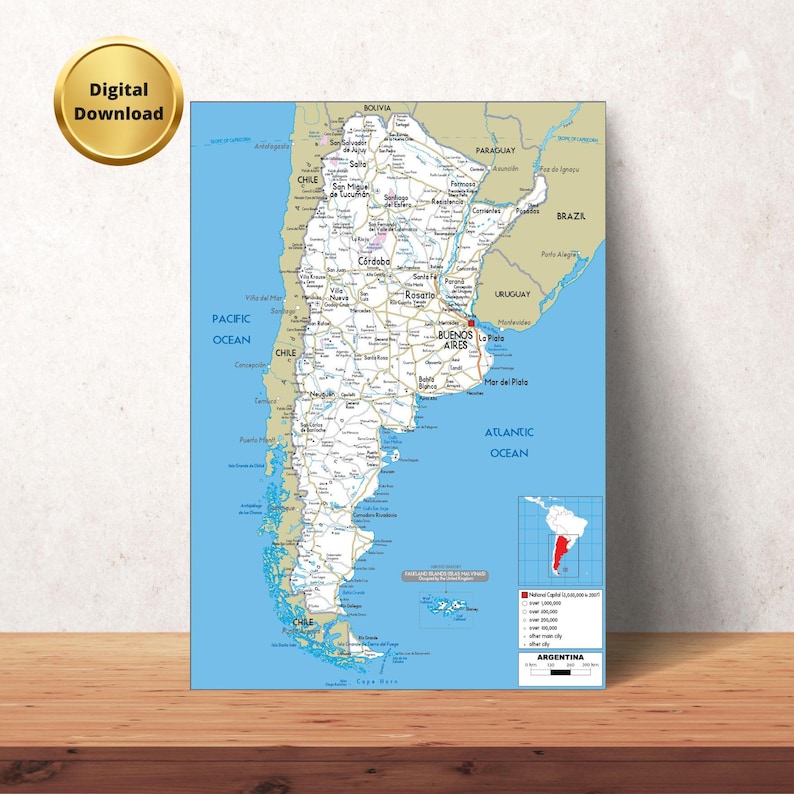 Printable Argentina Maps: Political, Topography & Roads - Etsy
