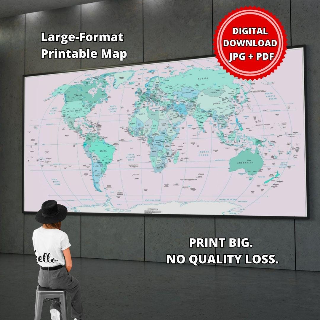 Political World Map – Large Format, Ultra-high-resolution Printable ...