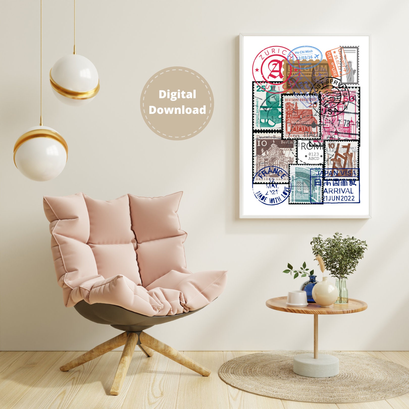 Passport Stamps Poster, Travel Decor, Stamp Collection Wall Art, Travel ...